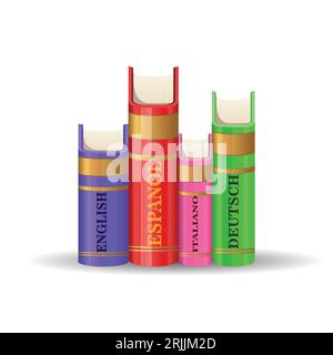 Realistic image of dictionaries of different languages. Foreign ...