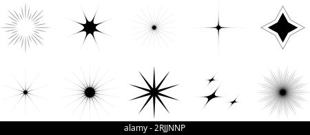 Various blinks and twinkles set. Retro stars collection. Abstract black starburst shine effect ...