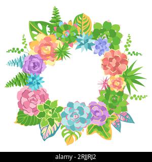 Succulents border boho template illustration. Greenery frame flower ...