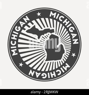 Michigan Logo. Map of Michigan with state name and flag. Authentic ...