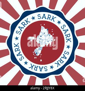 Sark round logo. Vintage travel badge with the circular name and map of ...
