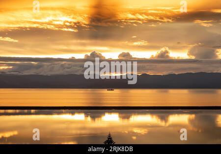 Ship in Tasman Bay, Nelson, New Zealand Stock Photo - Alamy