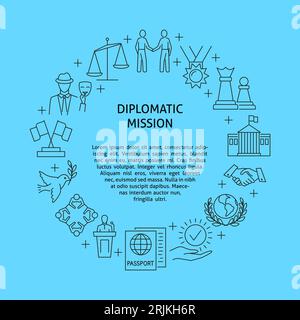 Diplomacy round poster in line style. International cooperation ...