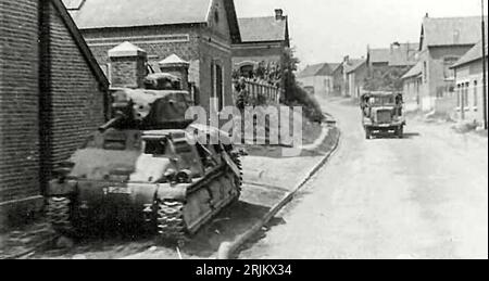 SOMUA S35 French cavalry tanks, knocked out / abandoned on a French ...