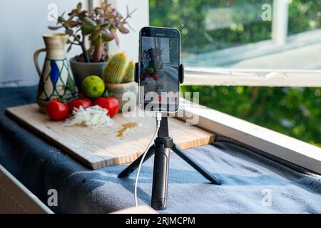 Occupied with Healthy Food & Social Media. Tilburg, Netherlands Stock ...