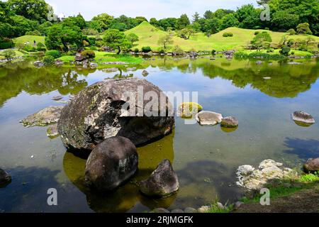 Famous Suizenji garden in Kumamoto Kyushu Japan with Mount Fuji hill ...