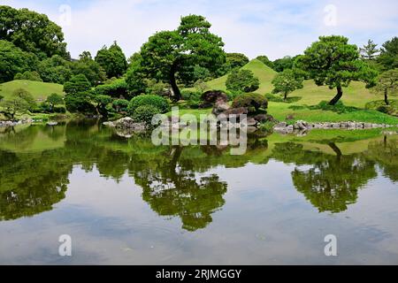 Famous Suizenji garden in Kumamoto Kyushu Japan with Mount Fuji hill ...