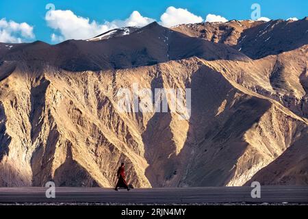 Monk under the mountain, Lingshed, Zanskar, Ladakh, India Stock Photo ...