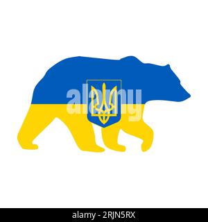 Ukrainian bear with Ukraine Trindent Coat of Arms symbol on white ...