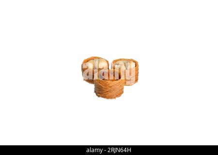 Syrian Turkish sweet (Ish Al Boulbol or Taj AL Malek) isolated on white ...