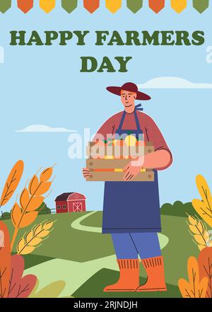 Happy farmers day poster template. Farmer at work, agricultural worker ...