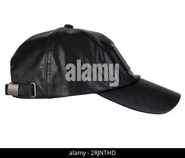 Black baseball cap mockup on a white background, side view, with ...