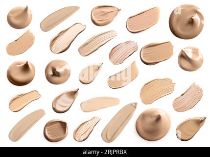 Foundations of various shades and textures for different skin tones and ...