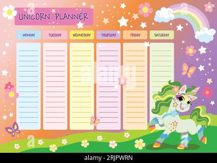 Cute unicorn printable weekly planner vector Stock Vector Image & Art ...