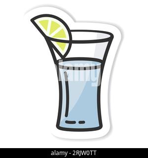 Sticker glass of tequila isolated vector illustration, minimal design ...