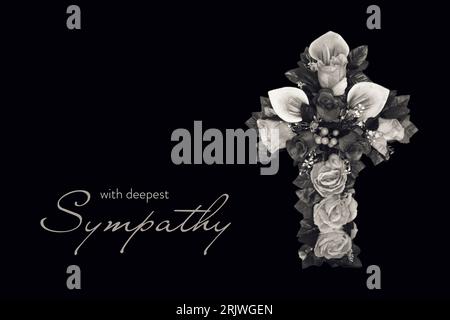 Sympathy or Condolence card with floral cross isolated on white ...
