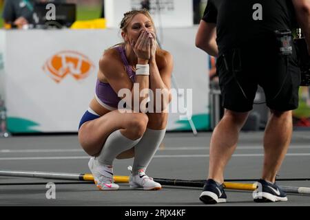Molly Caudery competing in the women’s pole vault heats at the World ...