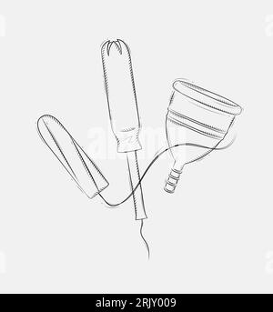 Tampon and menstrual cup composition drawing on beige background Stock ...