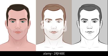 man, male face portrait, Front, profile, side view and back, vector ...