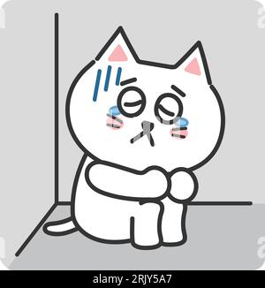 White cartoon cat having social anxiety, vector illustration Stock ...