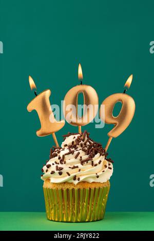 Number 109 birthday candle - Anniversary card with balloons Stock Photo ...