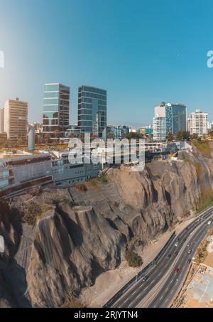 Aerial view of Miraflores district and Larcomar, Panoramic aerial view ...