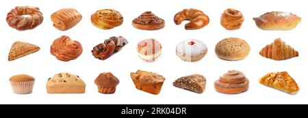 Set with different freshly baked pastries isolated on white Stock Photo ...