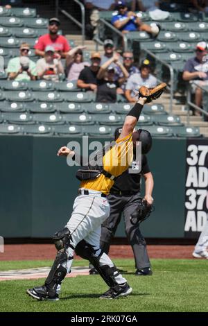 Zach Humphreys (16) of the Salt Lake Bees at bat against the Omaha ...