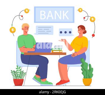 Woman bank worker,help desk in the bank,cartoon female character with ...