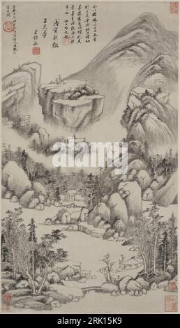 Landscape in the style of Huang Gongwang 1666 by Wang Shimin Stock ...