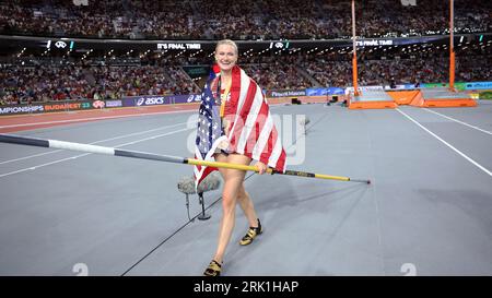 United States' Katie Moon reacts in the women's pole vault ...
