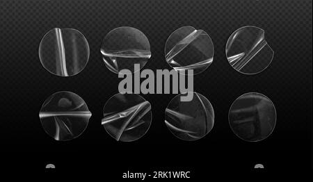 Clear round transparent plastic duct tape sticker vector set. Sticky ...