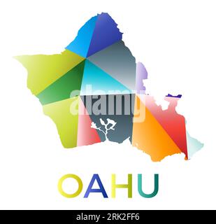 Oahu - colorful low poly island shape. Multicolor geometric triangles ...