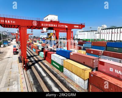 LIANYUNGANG, CHINA - AUGUST 24, 2023 - A China-Europe freight train ...