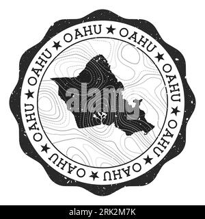Oahu round logo. Vintage travel badge with the circular name and map of ...