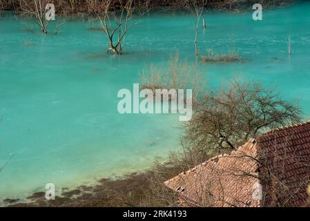 Turquoise outcrop mine inflow from a copper and gold opencast ...
