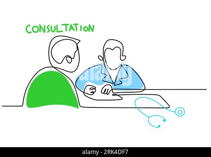 One continuous single line of doctor help patient isolated on white ...
