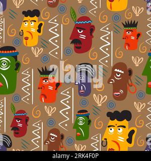 Primordial man face seamless pattern isolated on white background Stock ...