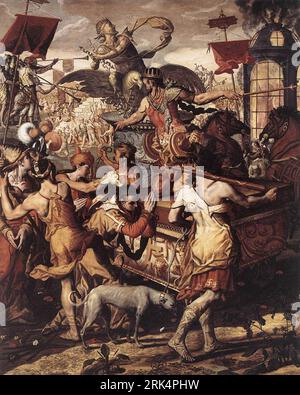 The three youths in the furnace. Panel from a Roman sarcophagus, 4th ...