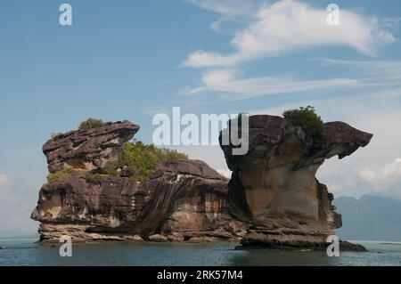 Dramatic sandstone stacks distinguish the coastal landforms of Bako ...