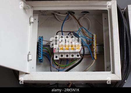 Industrial electrical three-phase connector for equipment Stock Photo ...