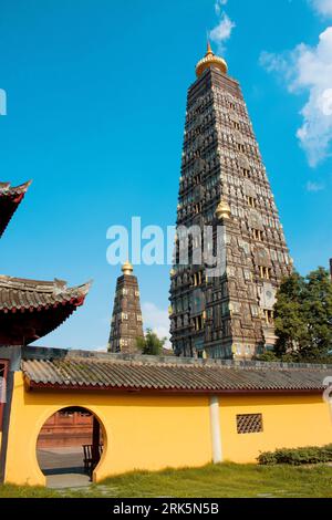 A scenic view of Longxing Temple in Pengzhou, Chengdu, Sichuan, China ...