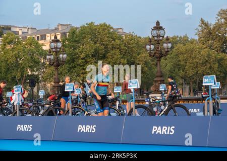 Paris, France - 08 17 2023: Paris 2024 triathlon test event. Female ...