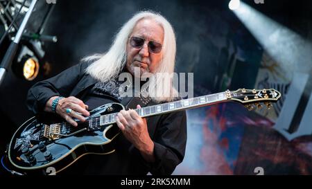 Heavy rock guitarist Mick Box of Uriah Heep playing circa 1982 Stock ...