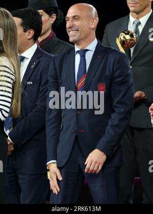 Spanish FA president Luis Rubiales on the presentation stage alongside ...