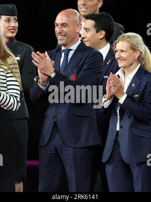 Spanish FA president Luis Rubiales on the presentation stage alongside ...