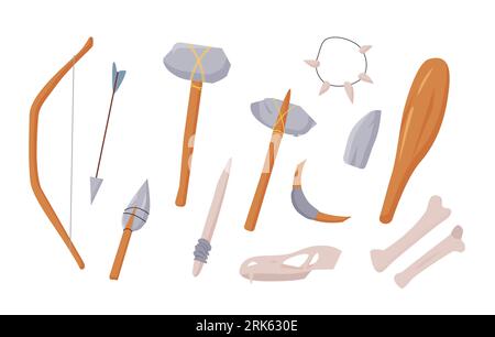 Strong caveman hunting with arrow. Primitive hunter with weapon cartoon ...