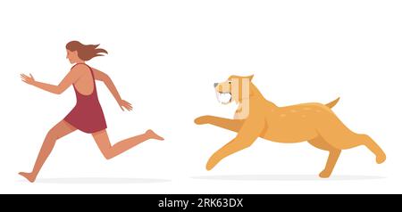 Primitive man running from wild animal. Stone age hunting, ancient ...