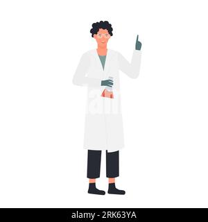 Scientist with pointing finger. Researcher in standing pose vector ...