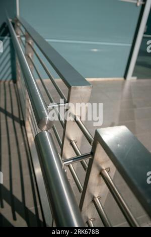 modern building balustrade, detail in polished and satin steel, the ...